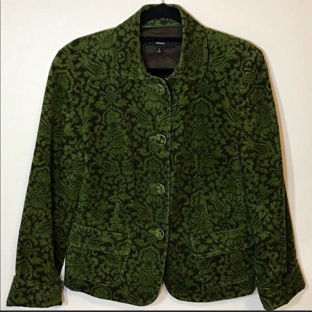 Talbots Green Velvet Floral Button Down Cardigan - Gem